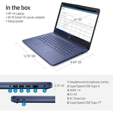 "HP 14"" Ultralight Laptop, Intel N4120, 16GB RAM, 320GB Storage, UHD ...
