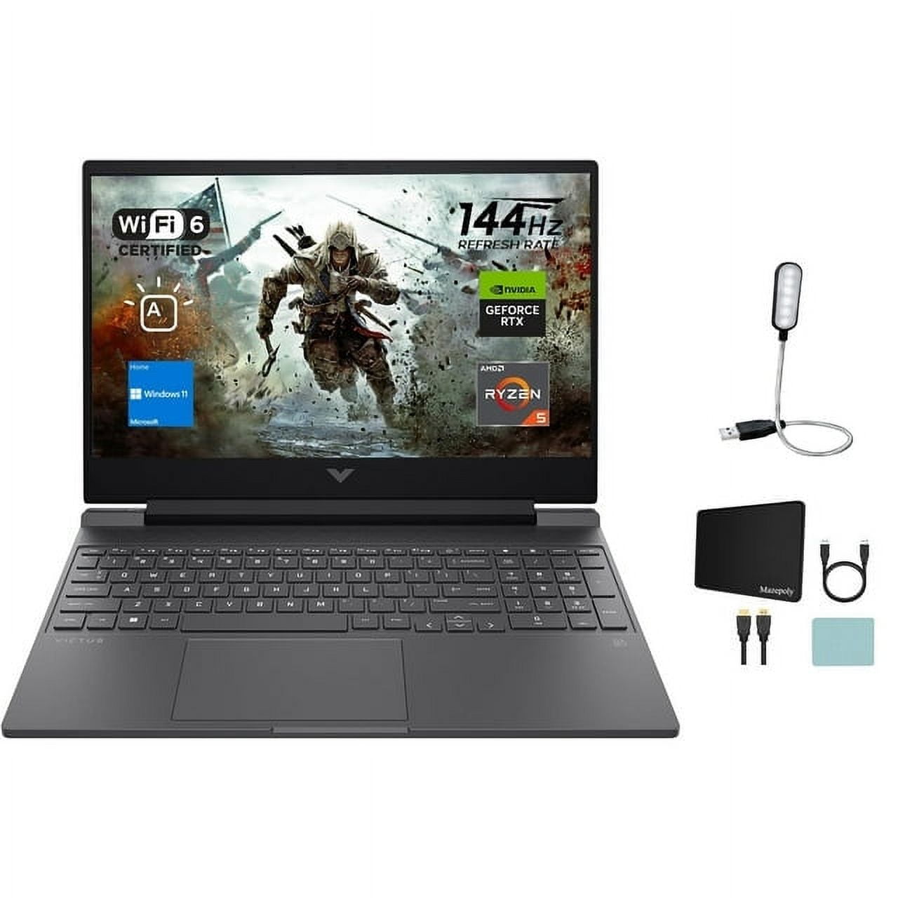 "HP Victus 15.6"" FHD 144Hz Gaming Laptop, AMD Ryzen 5, 8GB, 1TB SSD, RTX 2050, Win11, Mazepoly ...