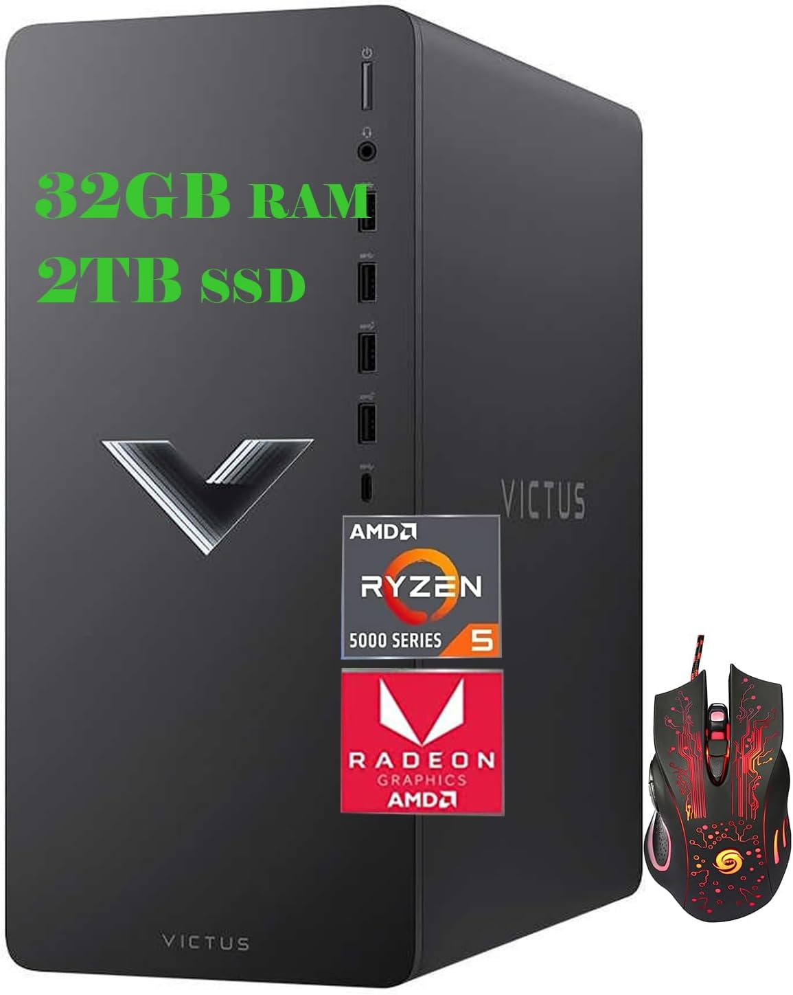 HP Victus Gaming Desktop, AMD Radeon 5 5600G, 32GB RAM, 2TB PCIe SSD ...