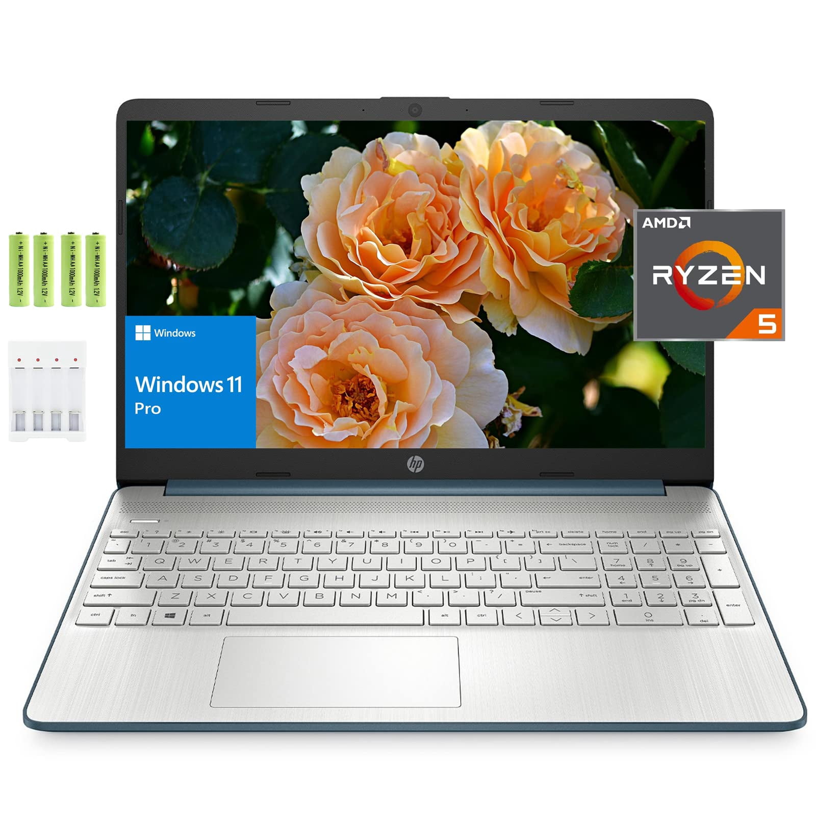 HP [Windows 11 Pro] 15 15.6'' Full HD Laptop, AMD 6-Core Ryzen 5 5500U ...