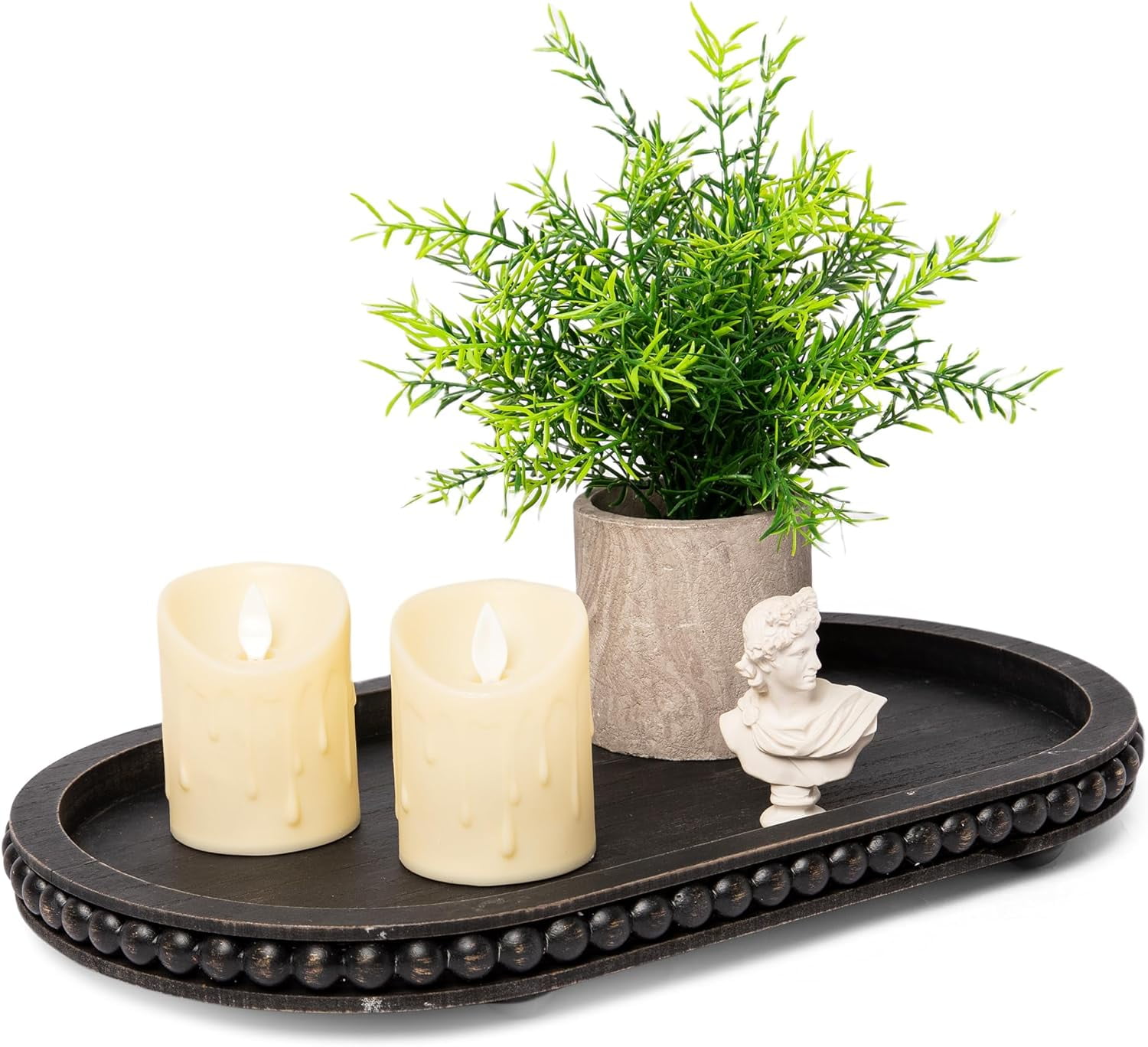 HPC Decor 15in Oval Tray for Home Decor - Black Wood Beaded Tray ...