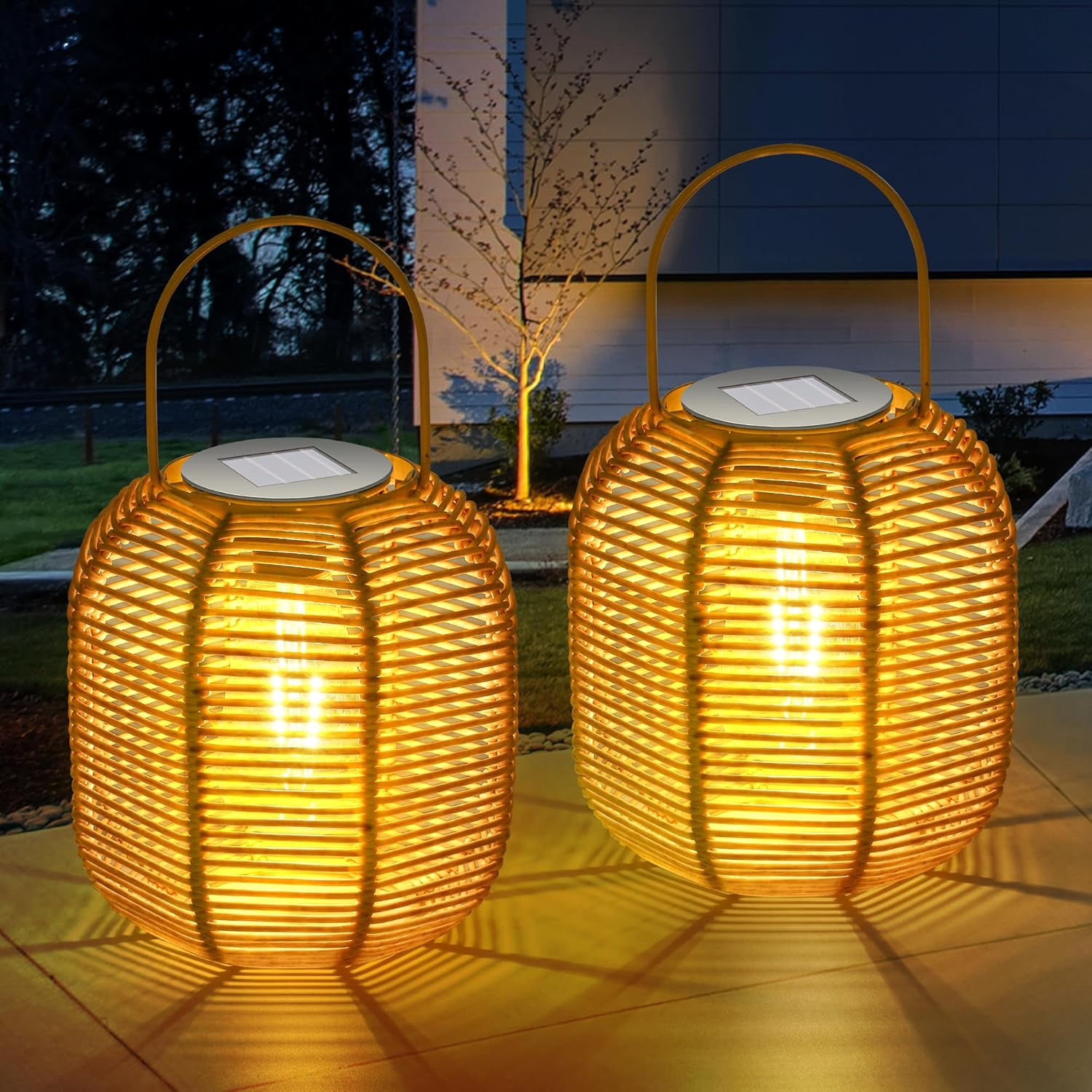 HPC Decor 2 PK Solar Lanterns: Outdoor Waterproof Rattan Hanging Solar ...