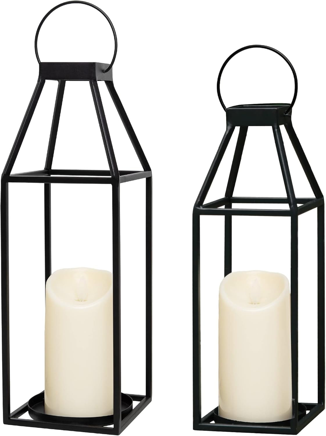 HPC Decor Black Metal Candle Lanterns Set of 2 - Decorative Lanterns ...