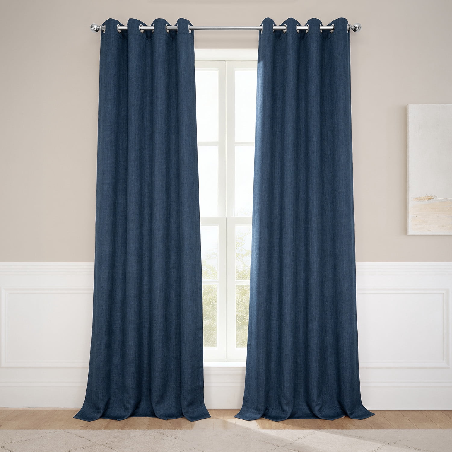 HPD Half Price Drapes Nightfall Navy Grommet Faux Linen Room Darkening ...