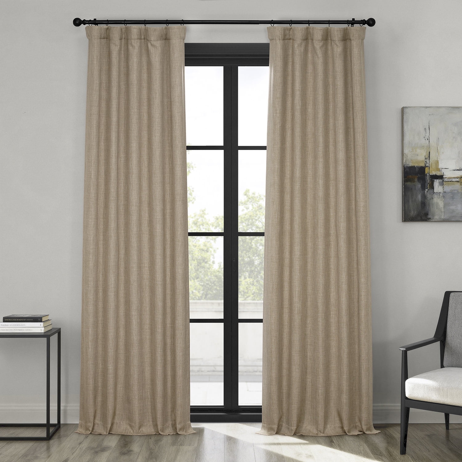 HPD Half Price Drapes Nomad Tan Faux Linen Room Darkening Curtains for ...