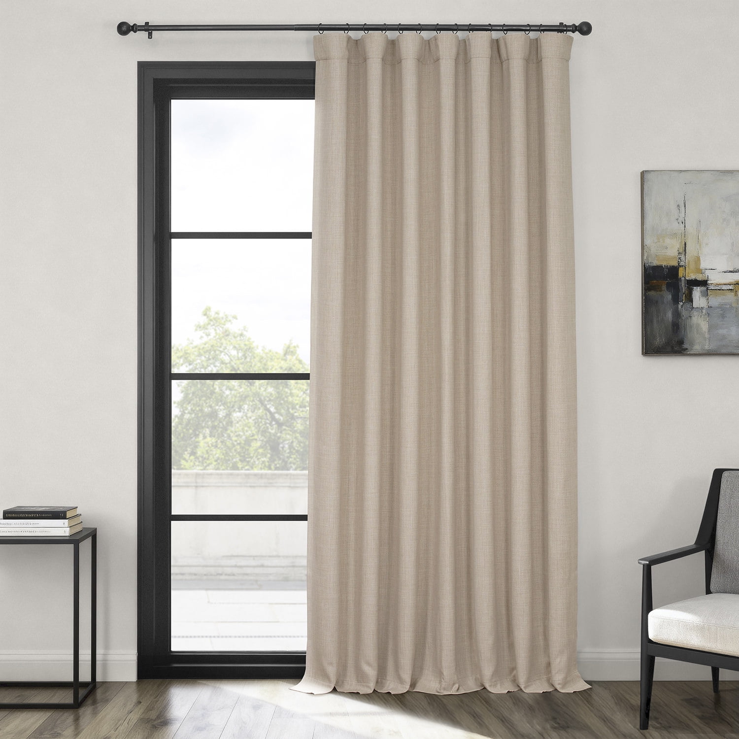 Thatched Tan Faux Linen Extra Wide Room Darkening Curtain, 100W X 96L ...