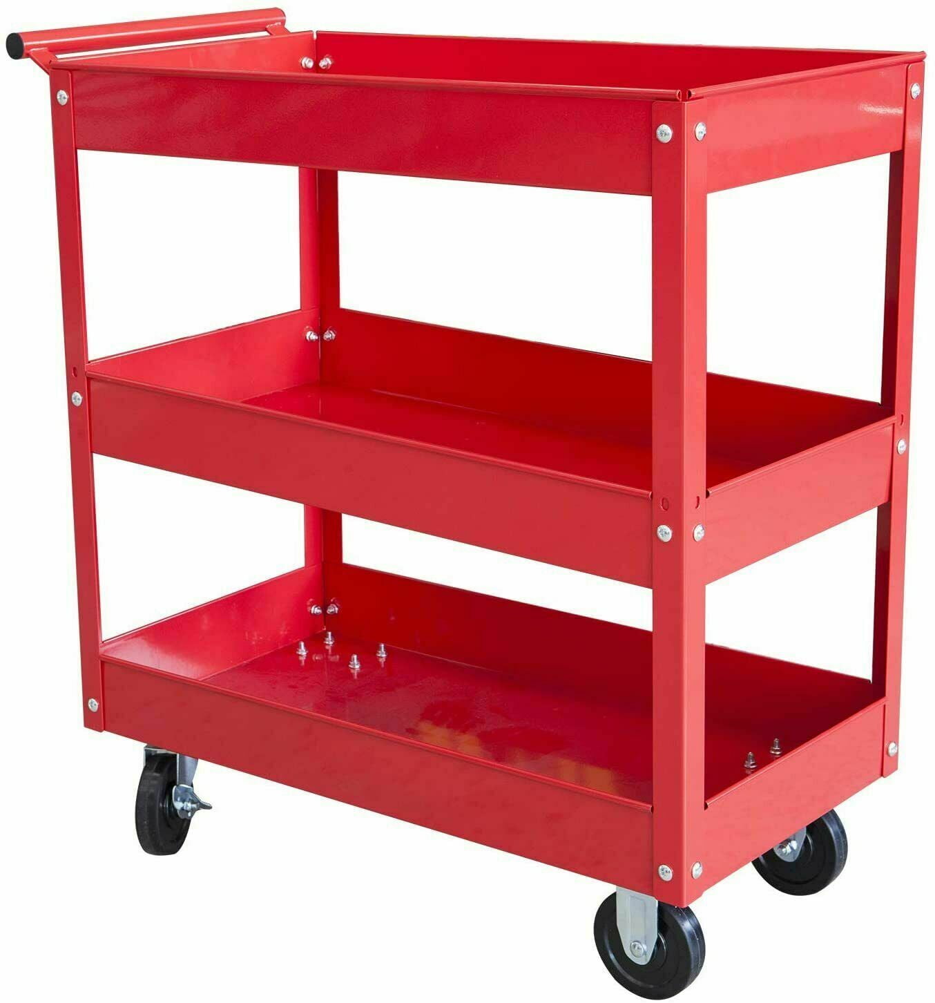 HPDAVV 200 lb Capacity Steel Tool Service Push Cart with 3 Shelves Red ...