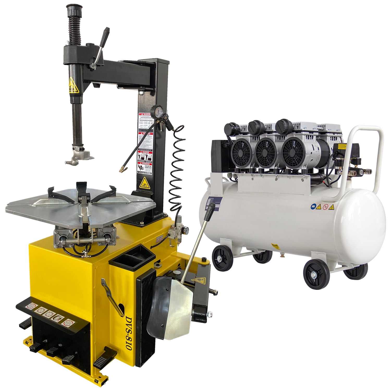 HPDAVV 24'' Rim 1.5HP Tire Changer and 3HP Oil-free Air Compressor w ...