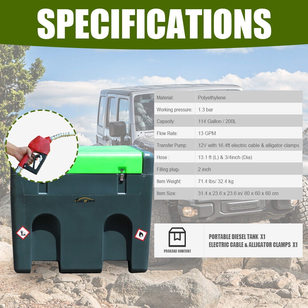 HPDAVV Portable Diesel Fuel Storage Tank 114-Gallon Capacity Set 13 GPM ...