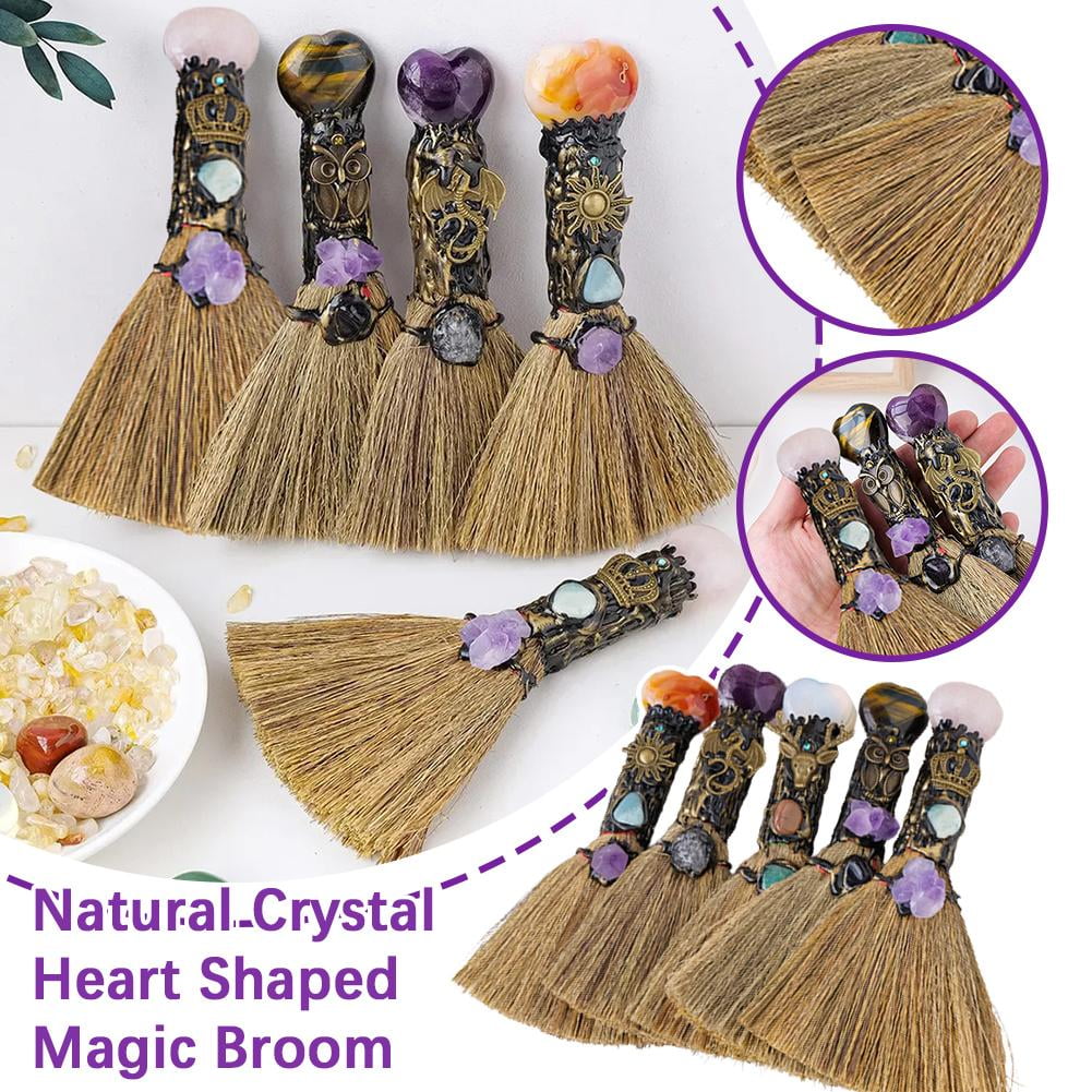 HPDL 1PC Natural Crystal Heart Shaped Magic Broom Quartz Reiki Broom ...