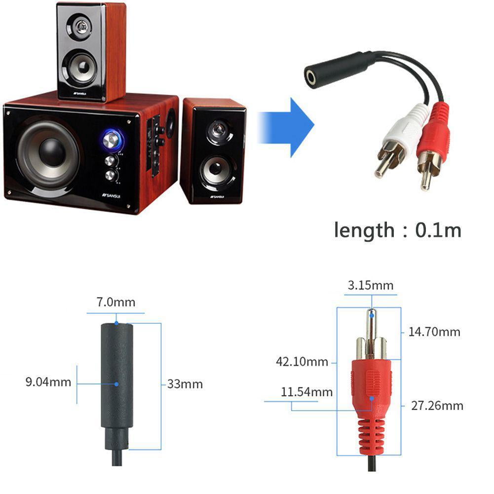 HPDL Black one-to-two 3.5mm stereo female to 2RCA lotus head male AV ...
