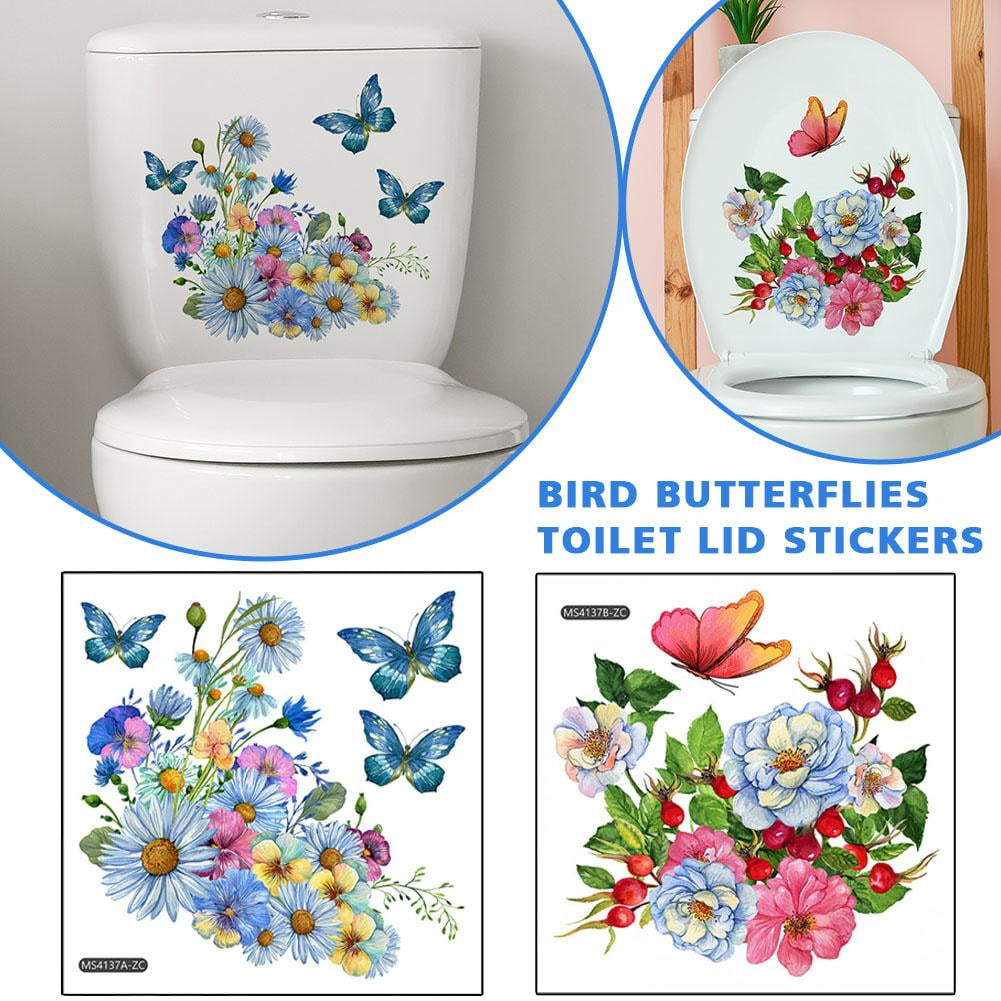 HPDL Butterflies Toilet Lid Stickers Removable Vinyl Botanical Flower ...