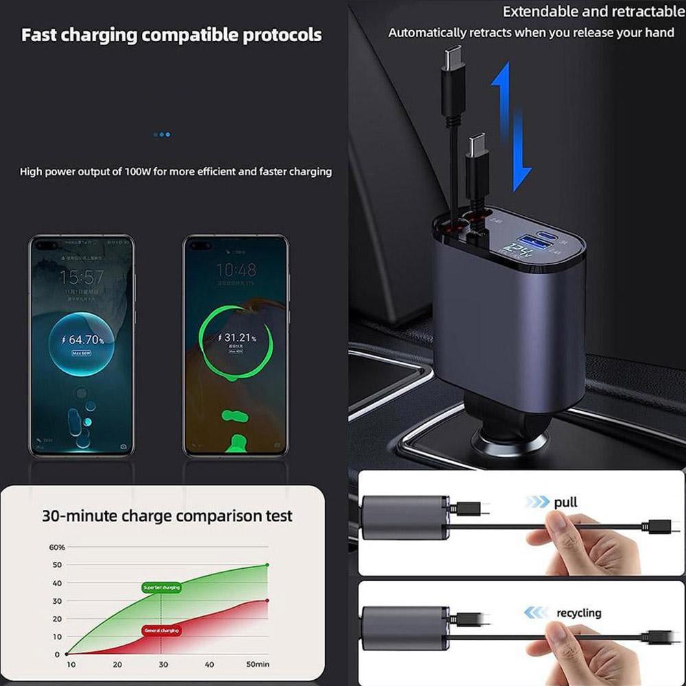 HPDL Fast Charging USB Type C Car Charger with Retractable Cord and Li√ - Walmart.com