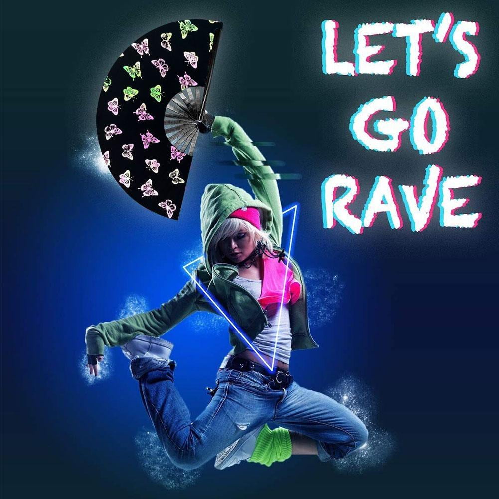 HPDL Large Rave Folding Hand Fabric Fan WomenMen Foldable Ed Festival ...