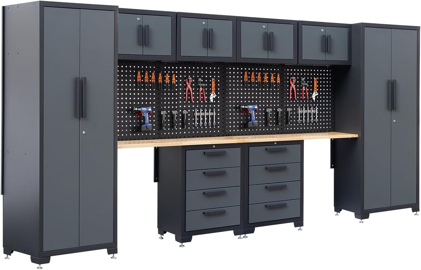 HPDMC Garage Storage Cabinet System - 2×7-Pc Heavy Duty Workshop Set w ...