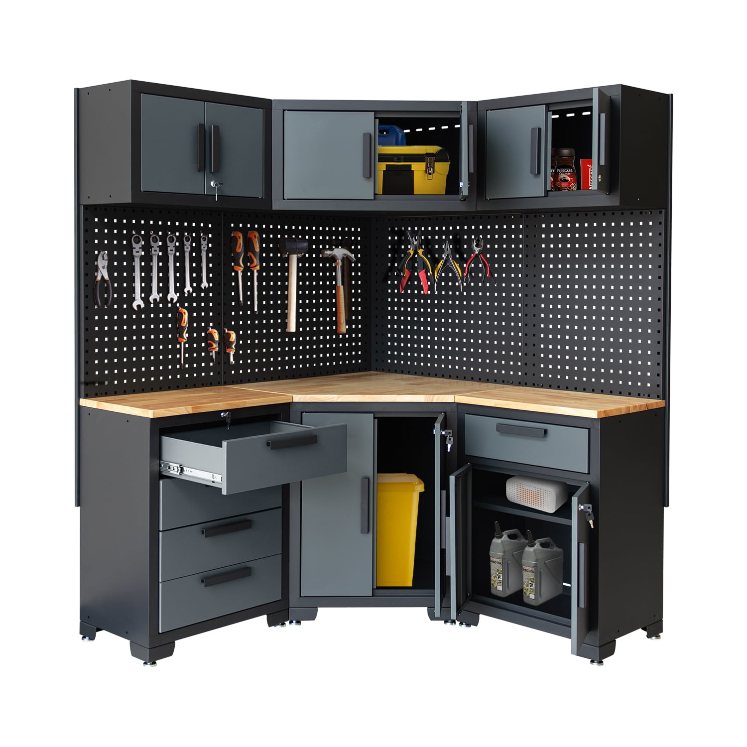HPDMC Garage Storage Cabinet System, Corner Workshop Set, Metal Garage ...