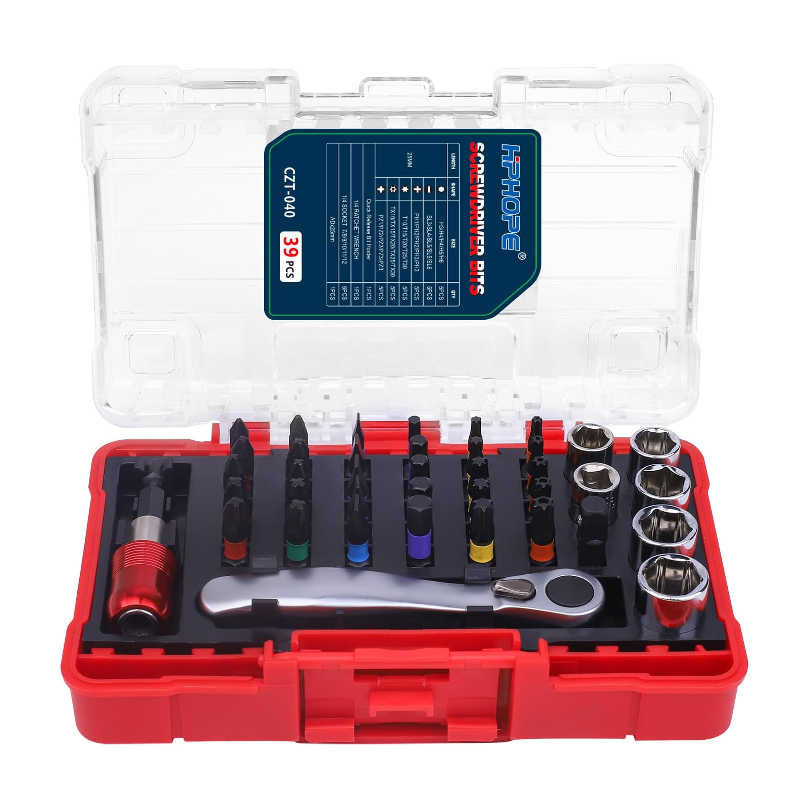 HPHOPE 39-Piece Screwdriver Bit and Ratchet Set – PH, PZ, Hex, SL, TT ...