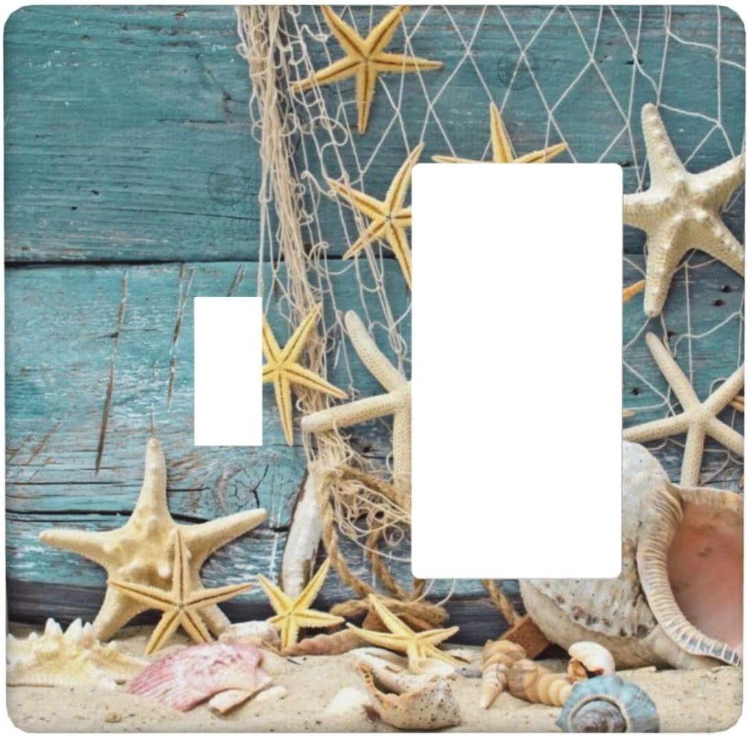HPINK-T 2 Gang Comb Receptacle Nautical Beach Starfish Teal Wood Theme ...