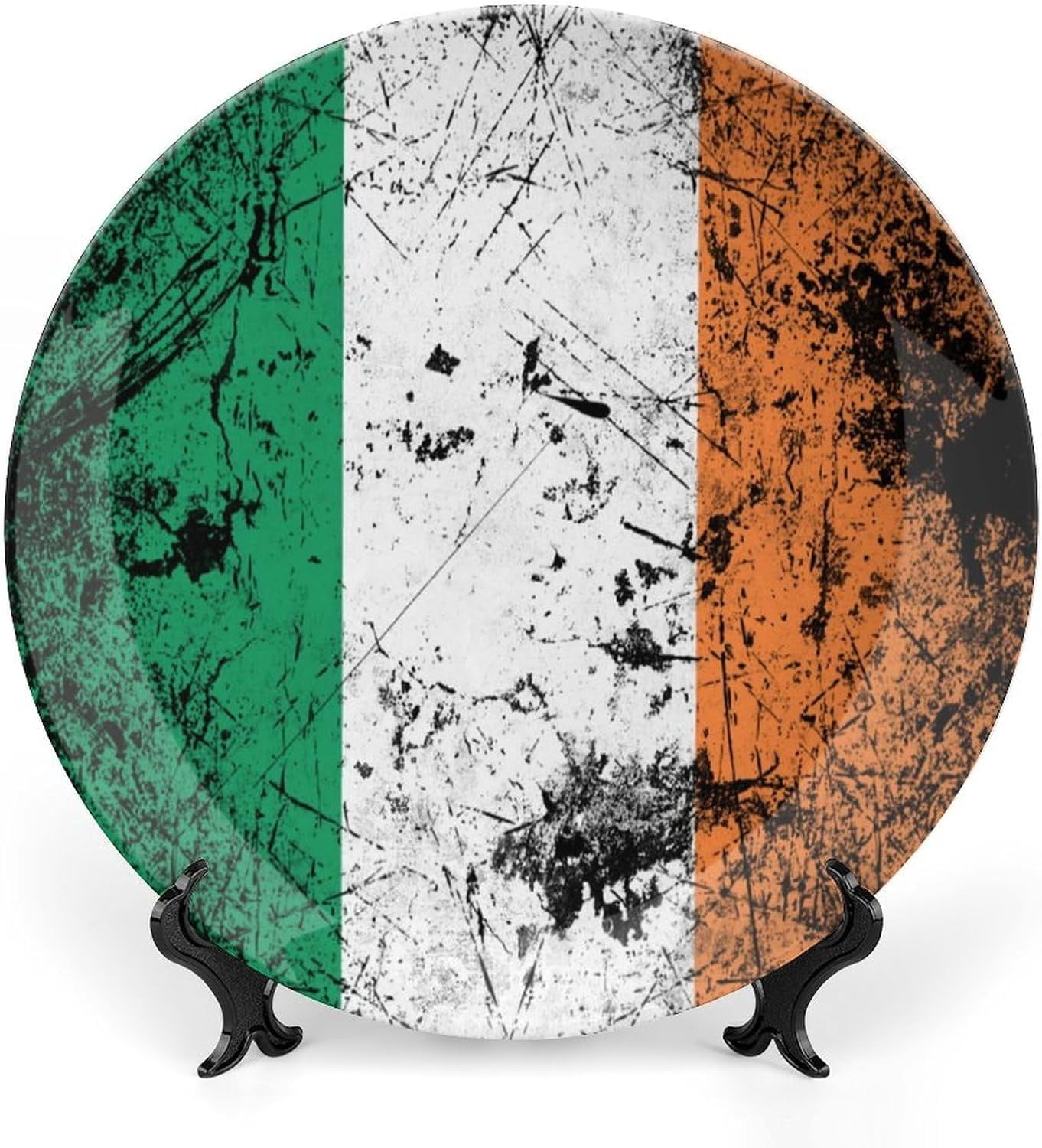 HPINK-T Black Grunge Texture Ireland Flag Bone China Decorative Plate ...