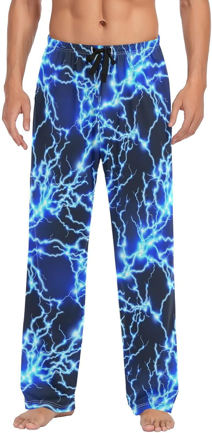 HPINK-T Blue Lightning Men's Pajama Pants Soft Comfy Sleep Lounge Pants ...