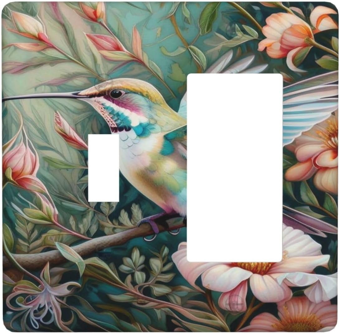 HPINK-T Colorful Bird Flowers Light Switch Covers 2 Gang 1-GFCI 1 ...