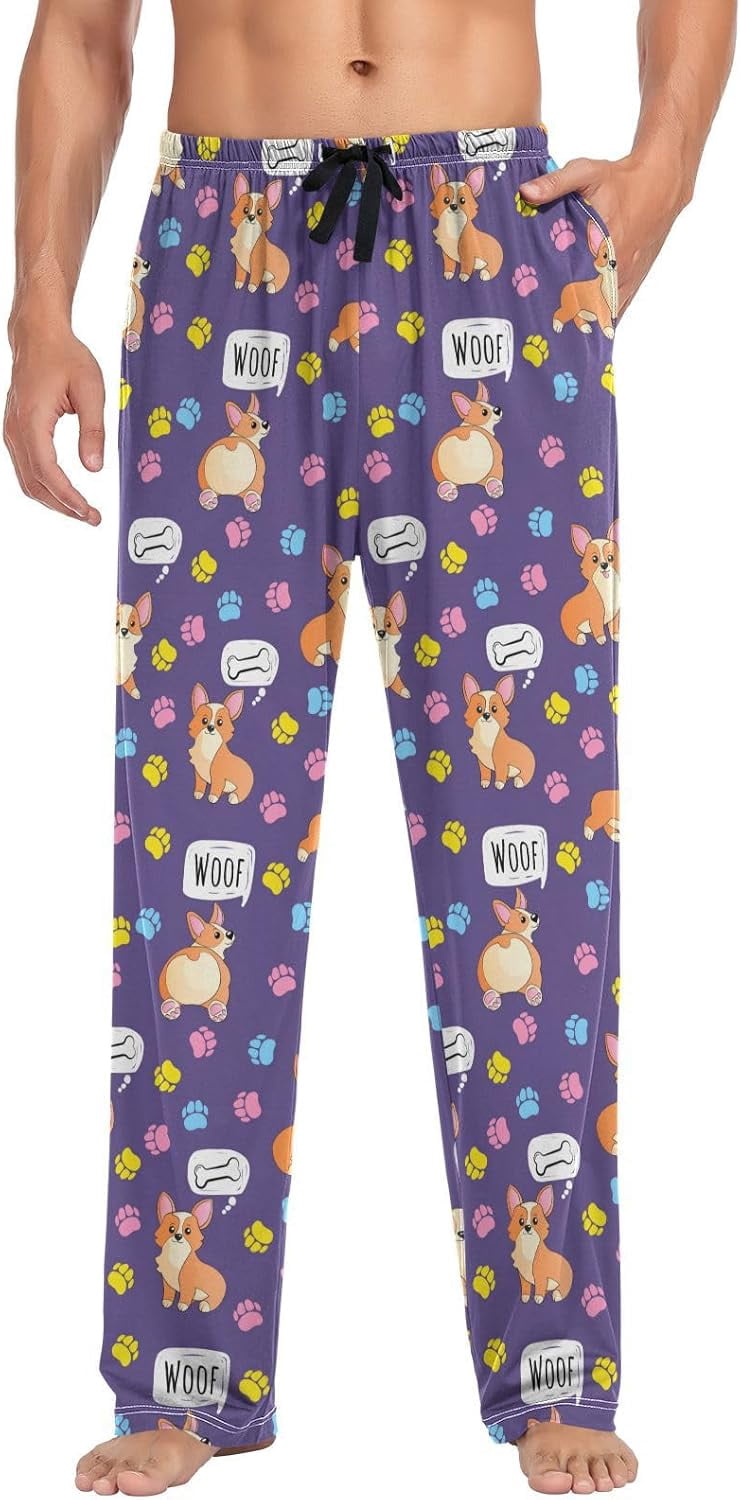 HPINK-T Cute Corgi Woof Mens Pajama Pants Lounge Men's Pajama Bottoms ...