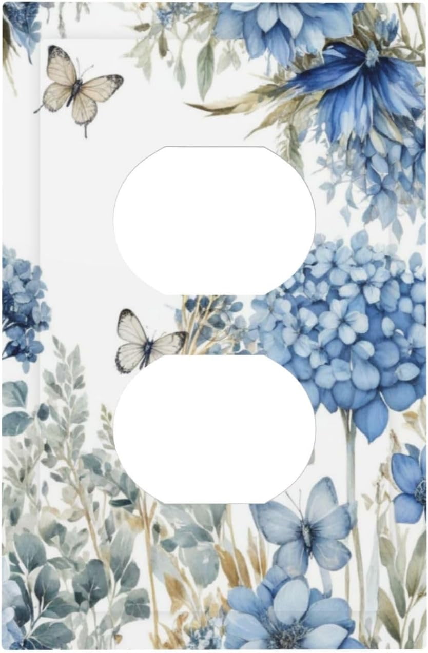 HPINK-T Decorative Outlet Covers Blue Flowers Butterflies 1-Gang Duplex ...