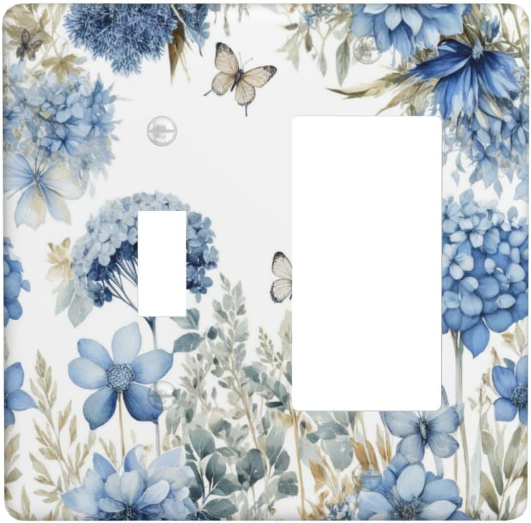 HPINK-T Decorative Outlet Covers Blue Flowers Butterflies 2 Gang 1-GFCI ...