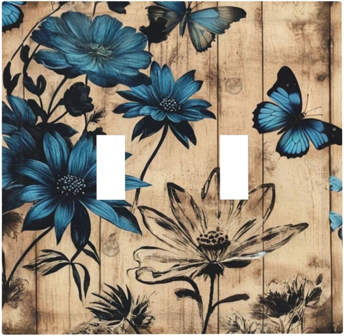 HPINK-T Decorative Outlet Covers Rustic Blue Flowers Butterfly ...