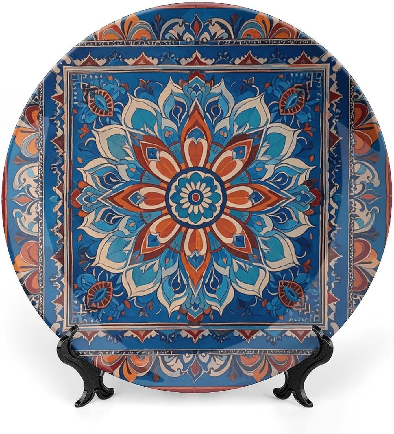 HPINK-T Decorative Plate for Wall Hanging Big Blue Mandala Bone China ...