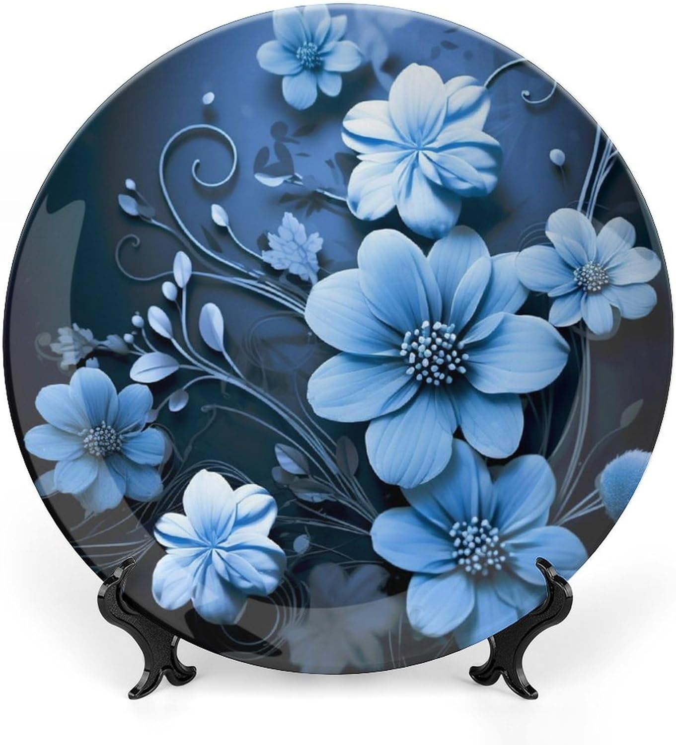 HPINK-T Decorative Plate for Wall Hanging Blue Flowers Bone China ...
