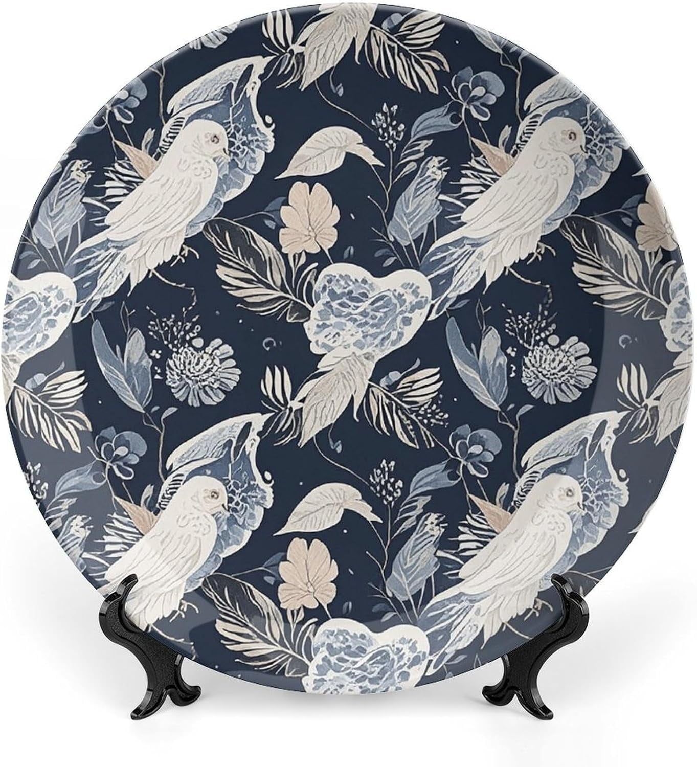 HPINK-T Decorative Plate for Wall Hanging White Feather Pattern Bone ...