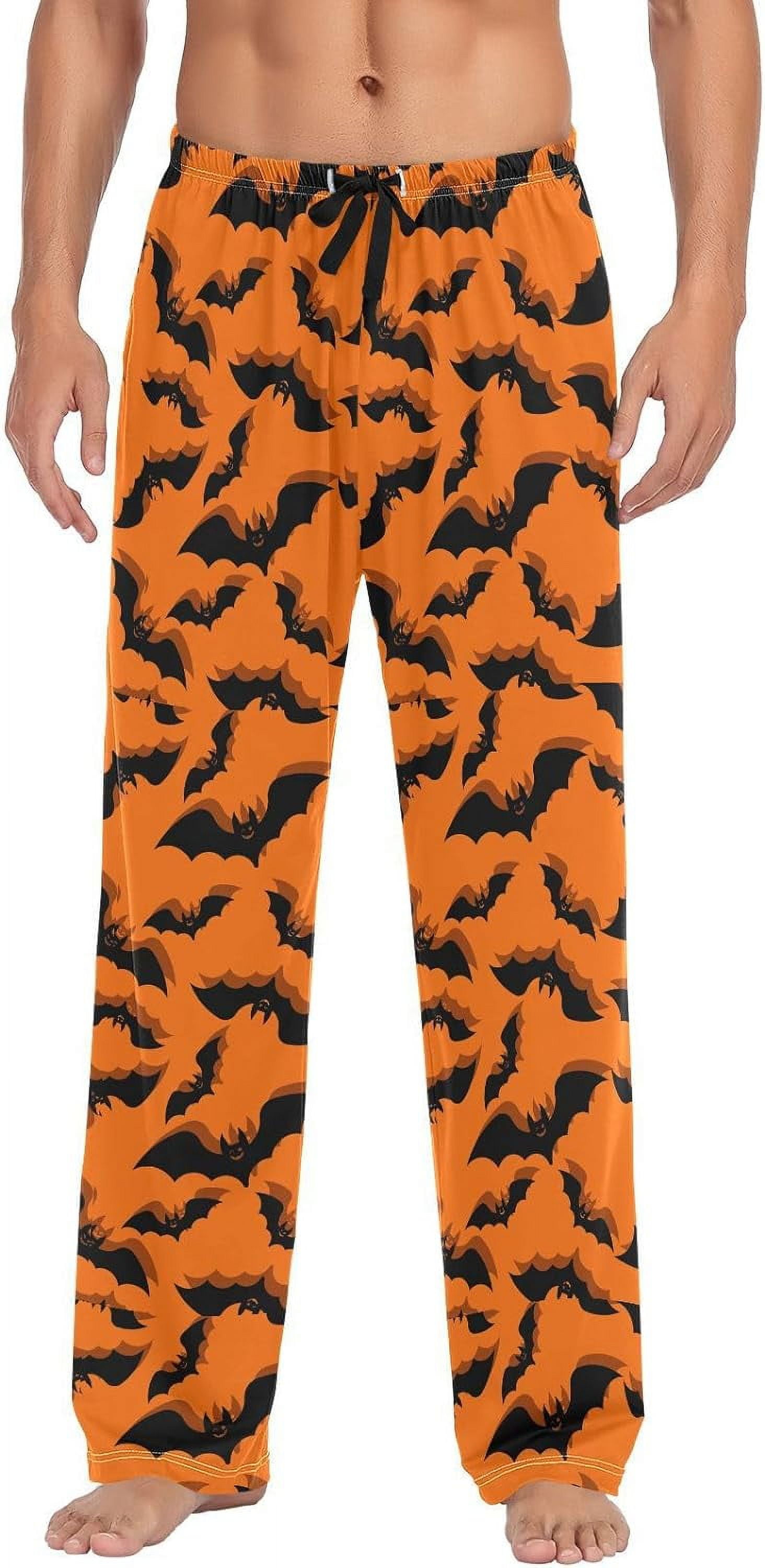 HPINK-T Halloween Bat Orange Pajama Pants for Men Pajama Bottoms Sleep ...