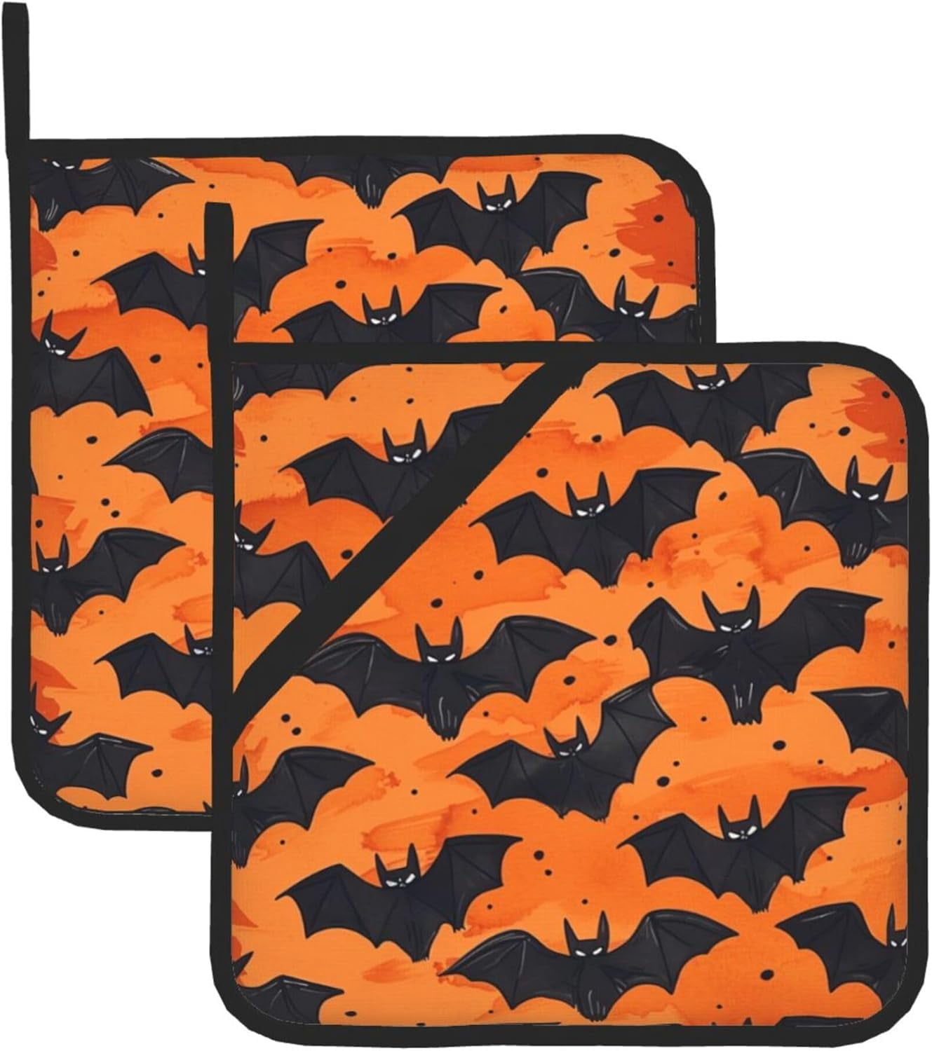 HPINK-T Halloween Orange Bats Pot Holders Set of 2 Kitchen Decorative ...