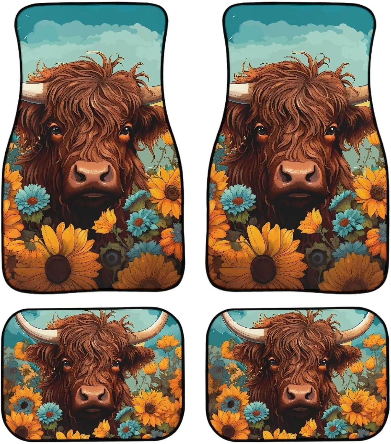HPINK-T Highland Cow Car Floor Mats 4-Piece Rubber Front & Rear ...
