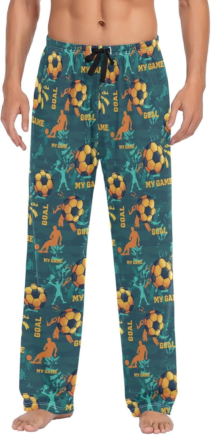 HPINK-T Mens Sleep Pajama Pants Set Bottoms Blue and Yellow Soccer Ball ...
