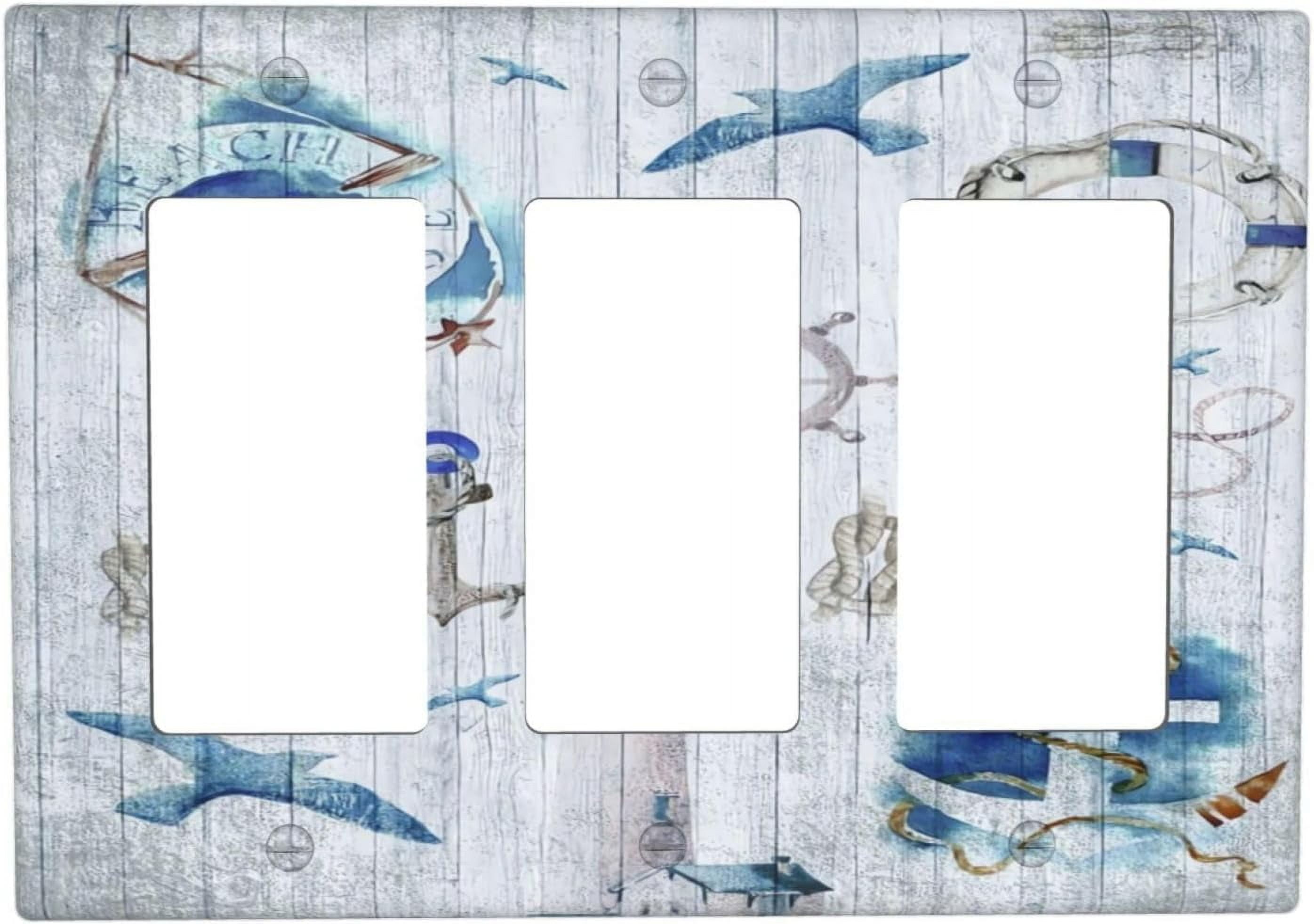 HPINK-T Nautical Anchor Lighthouse Farmhouse Wood 3 Gang Triple Rocker ...