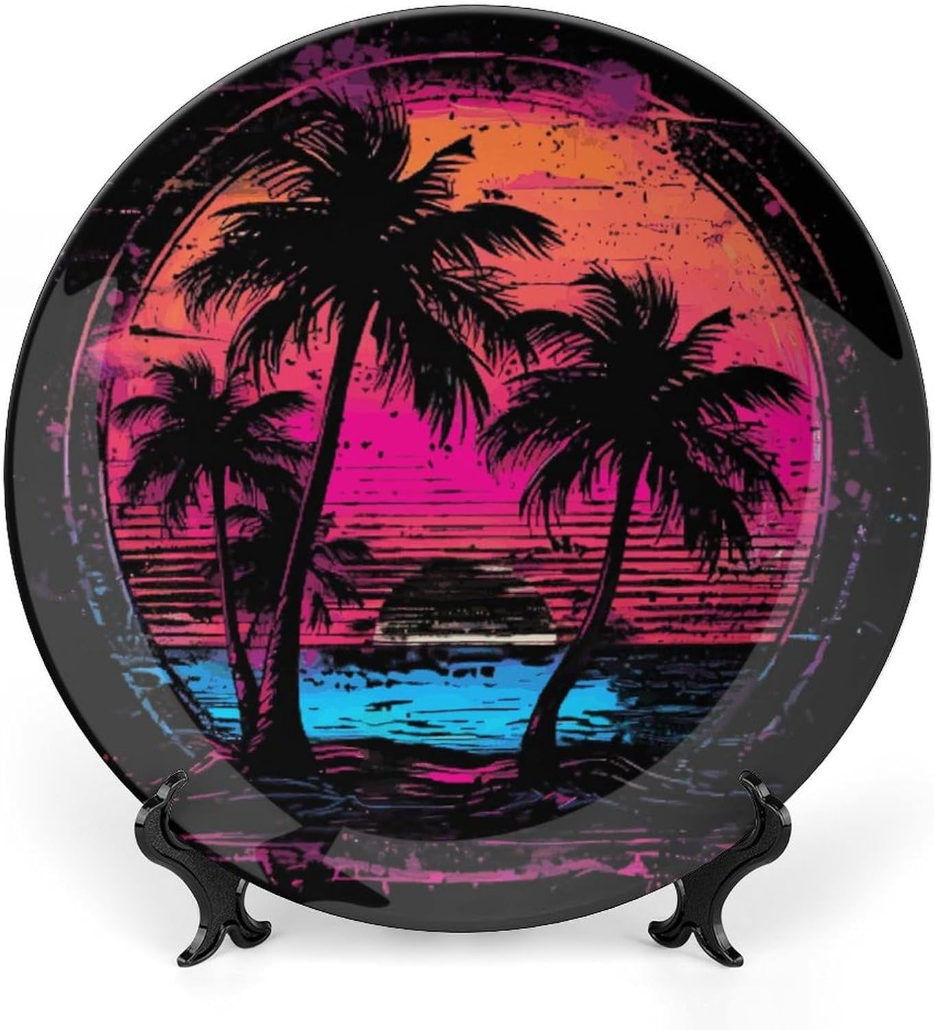 HPINK-T Palm Trees Vintage Sunrise Bone China Decorative Plate Ceramic ...