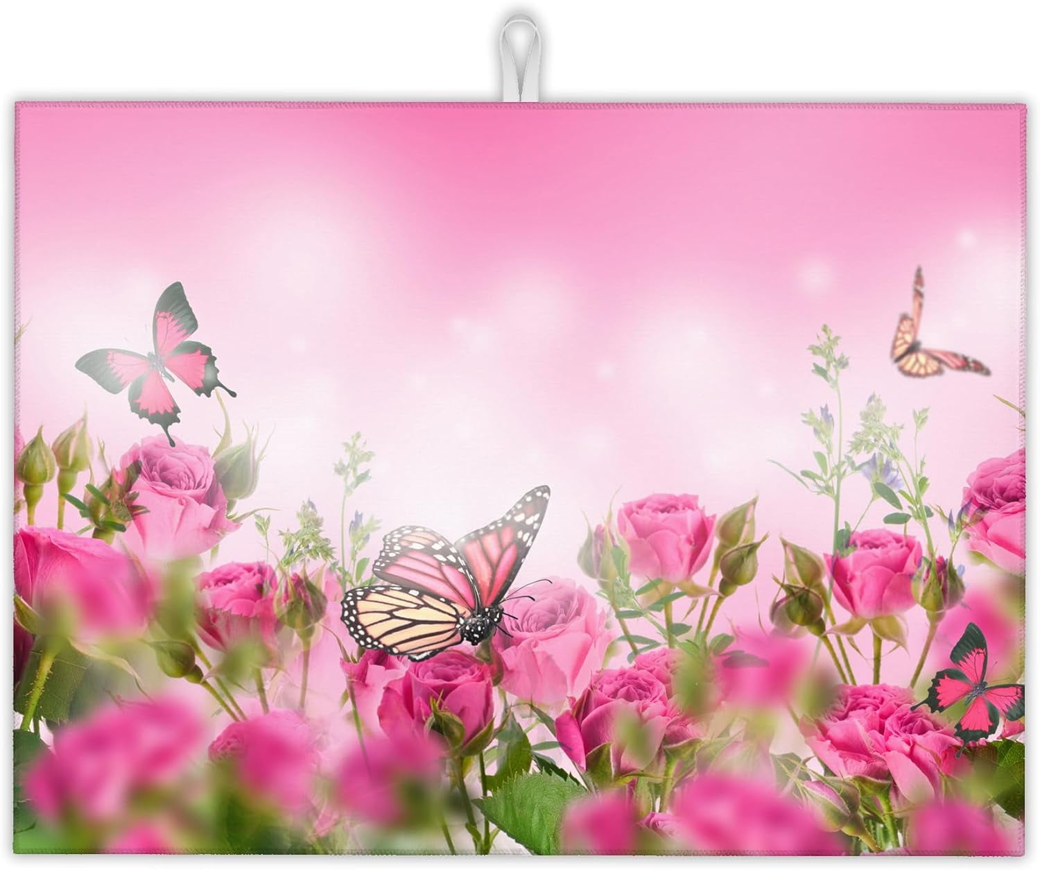 HPINK-T Pink Roses Flowers Butterflies Dish Drying Mat,Boho Tradicion ...