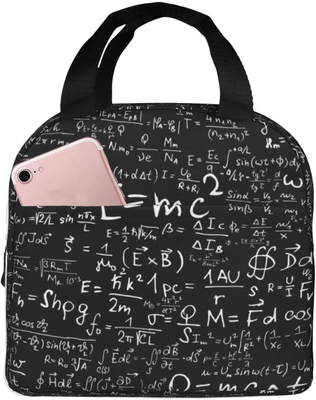 HPINK-T Portable Cooler Warmer Lunch Bag for Black Math Symbol Print ...