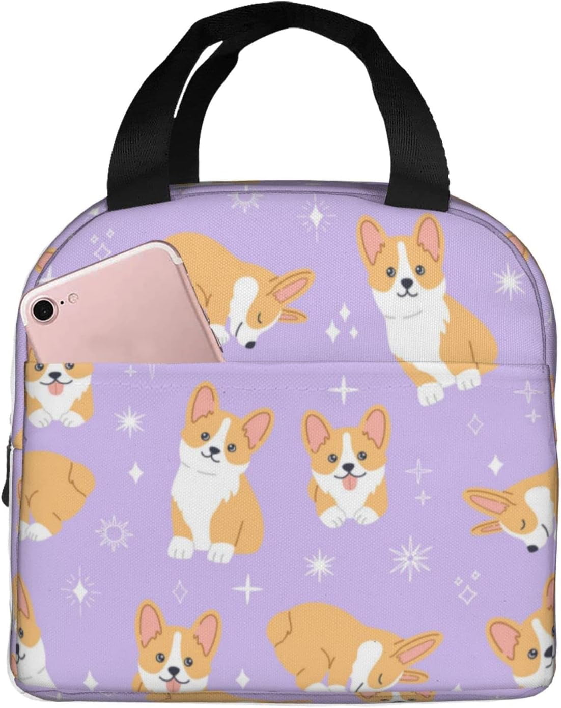 HPINK-T Purple Corgi With Smiling Cute Face Lunch Bag for Women Men ...