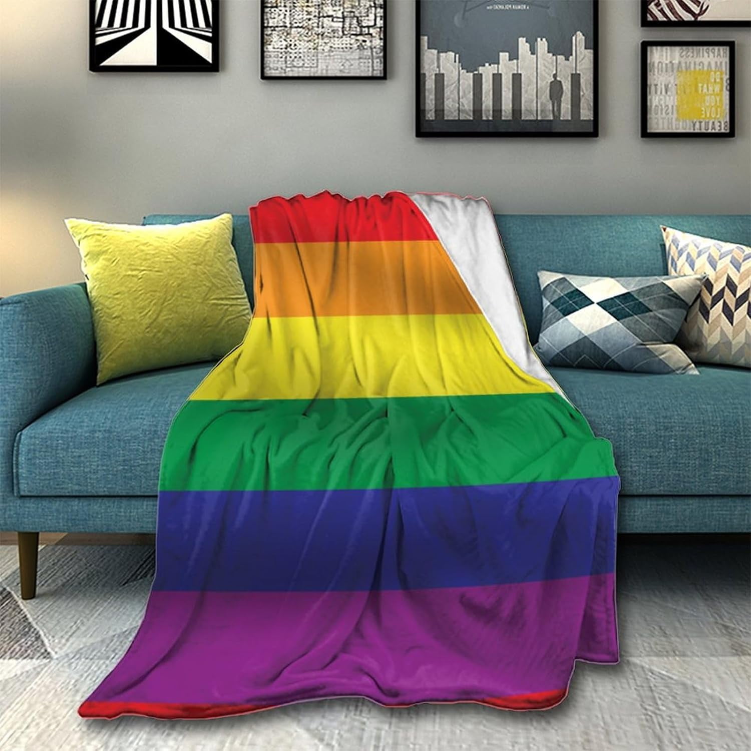 HPINK-T Rainbow Flag LGBT Pride Grunge Flag Soft Warmer Throw Blankets ...