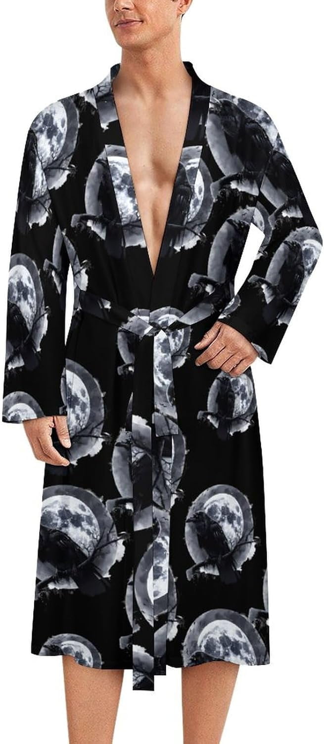 HPINK-T Raven and Moon Mens Summer Robes Lightweight Bathrobe Bath Robe ...