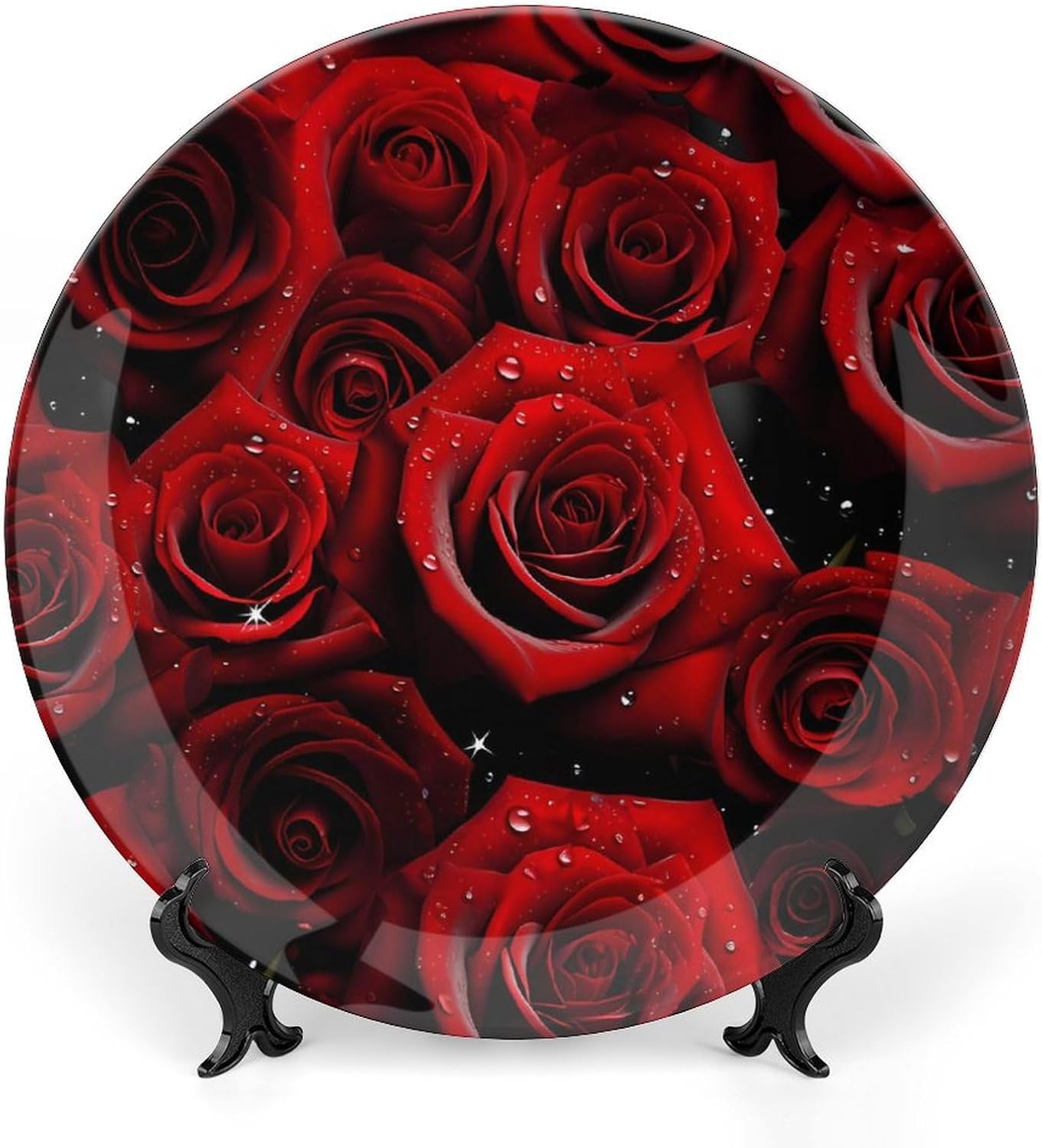 HPINK-T Red Roses Flowers Bone China Decorative Plate Ceramic Plates ...
