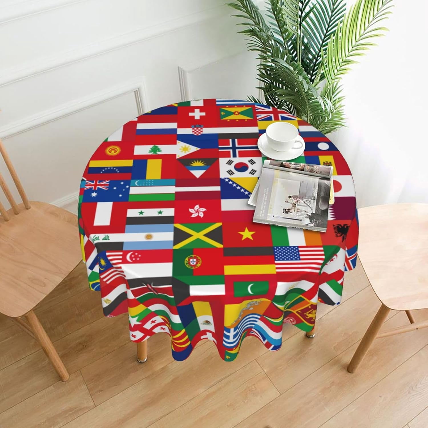 HPINK-T Round Tablecloth 60 Inch Table Cloth, International Flag Around ...