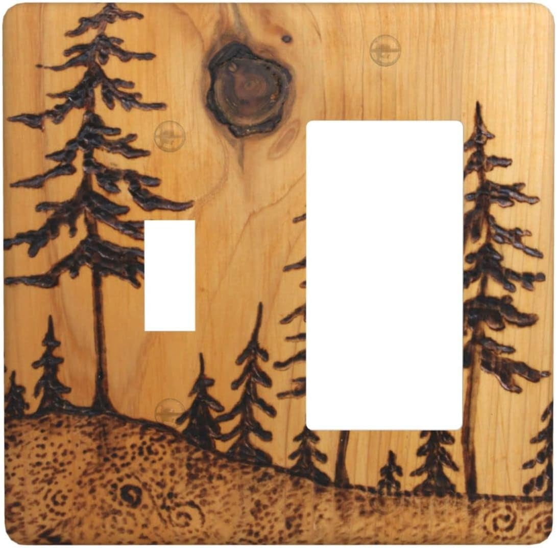 HPINK-T Rustic Wood Print Pine Tree Light Switch Cover Double Toggle 2 ...
