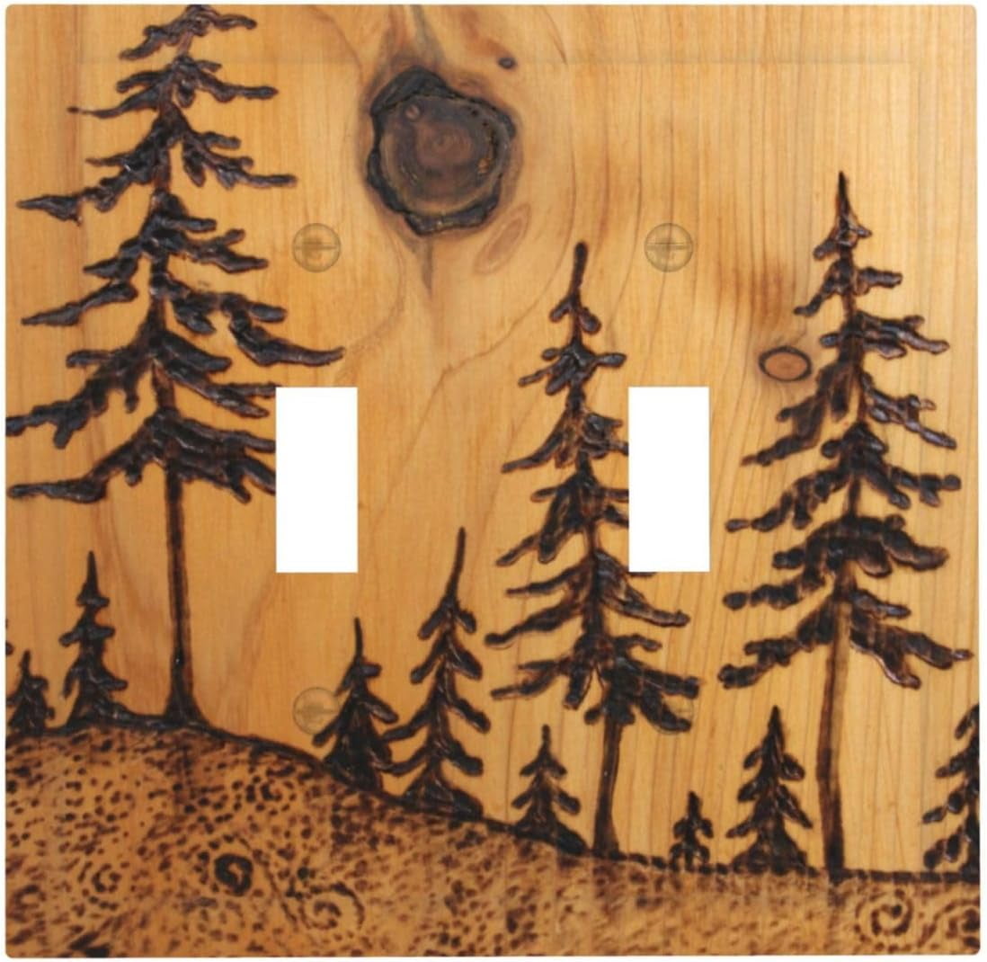 HPINK-T Rustic Wood Print Pine Tree Light Switch Cover Double Toggle 2 ...