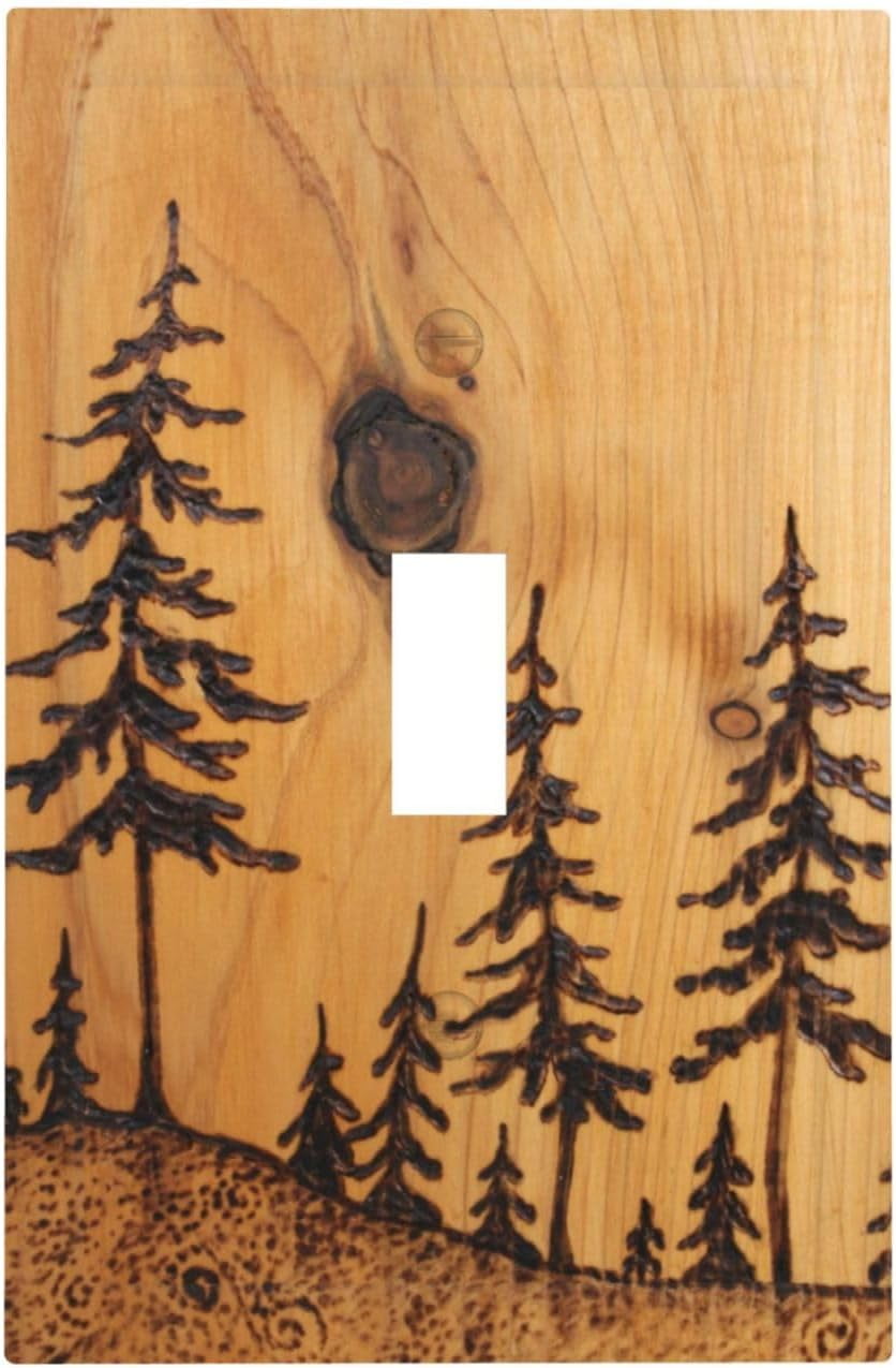 HPINK-T Rustic Wood Print Pine Tree Light Switch Cover Double Toggle 2 ...