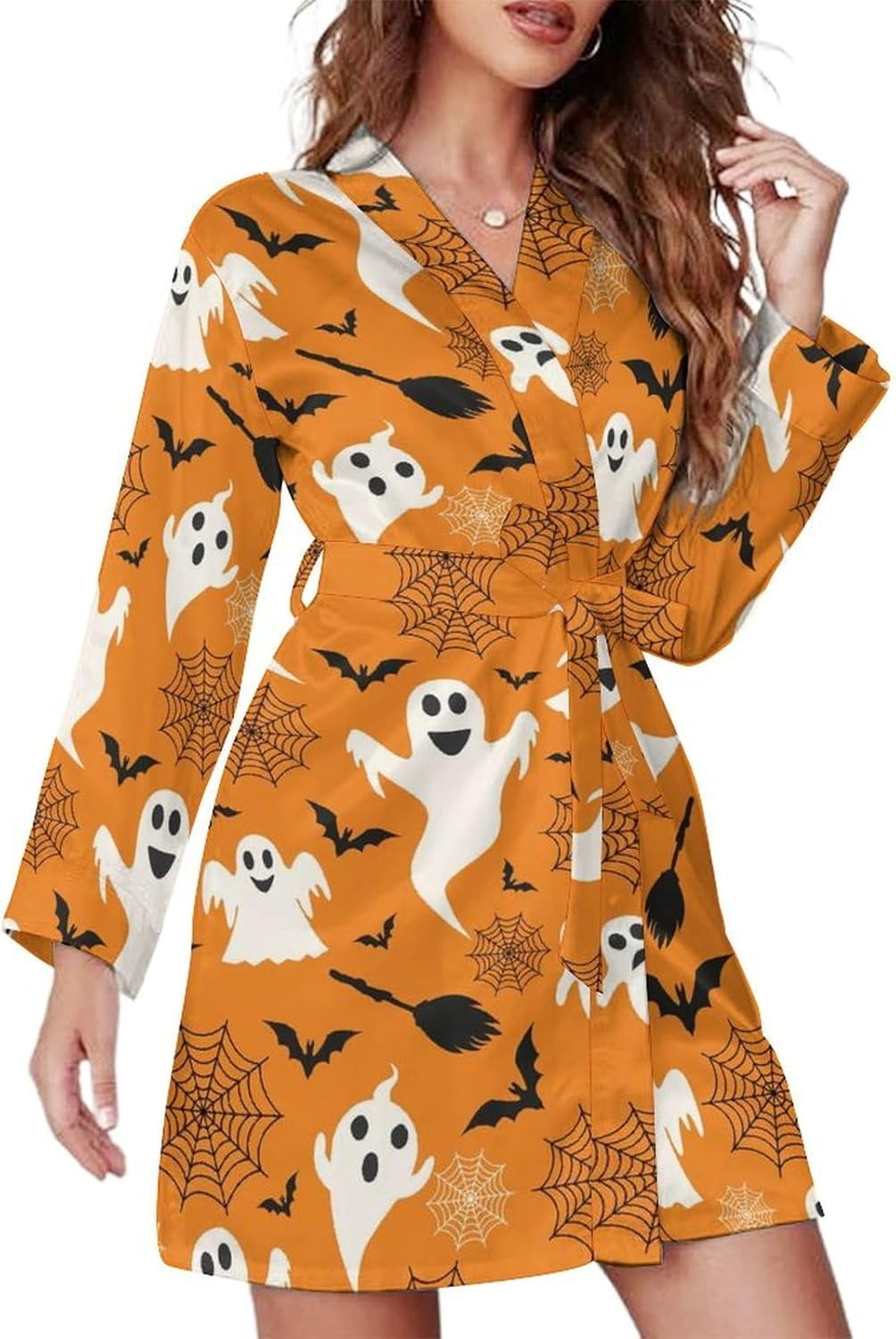 HPINK-T Short Robes Long Sleeve for Women Halloween Ghost Cute Print ...