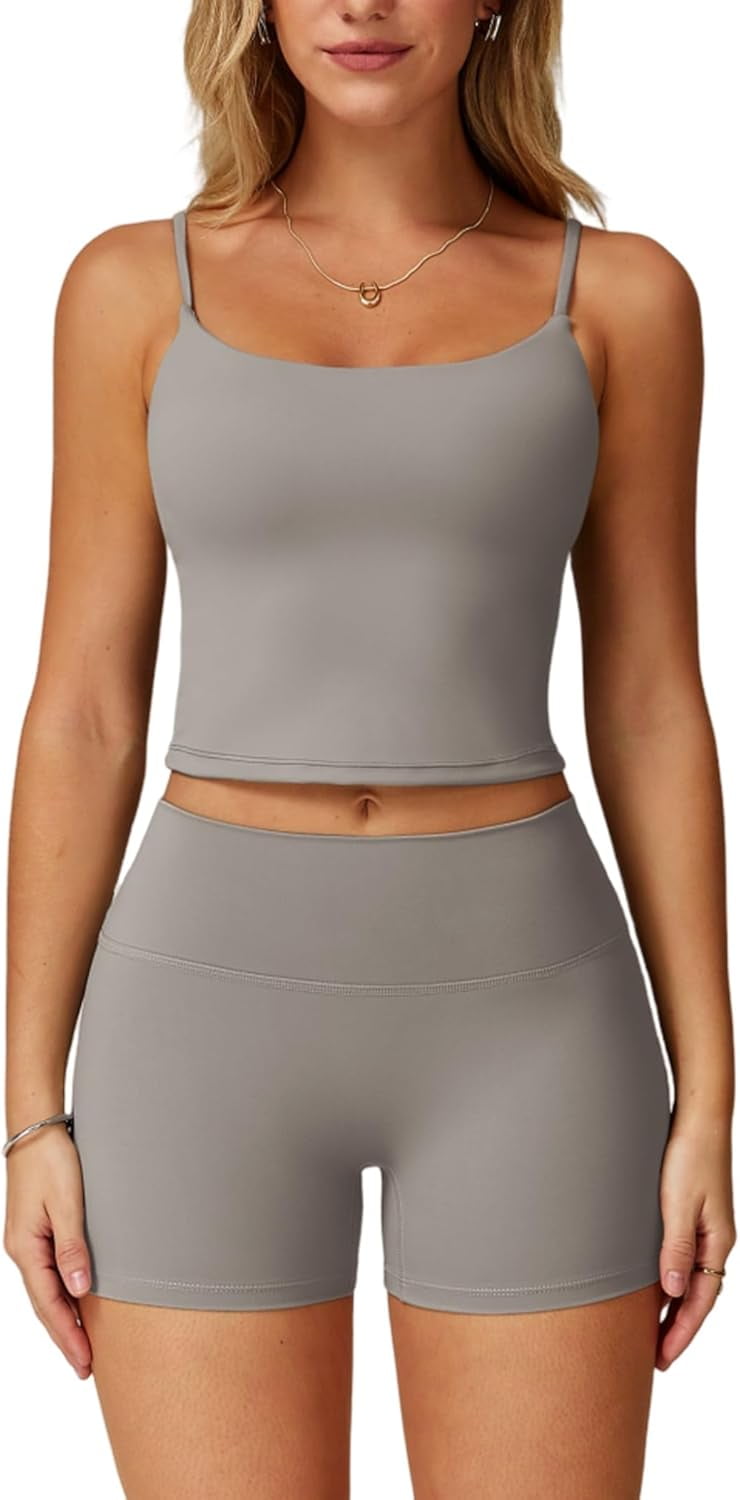HPINK-T Two Piece Workout Sets For Women Spaghetti Straps Tank Top and ...